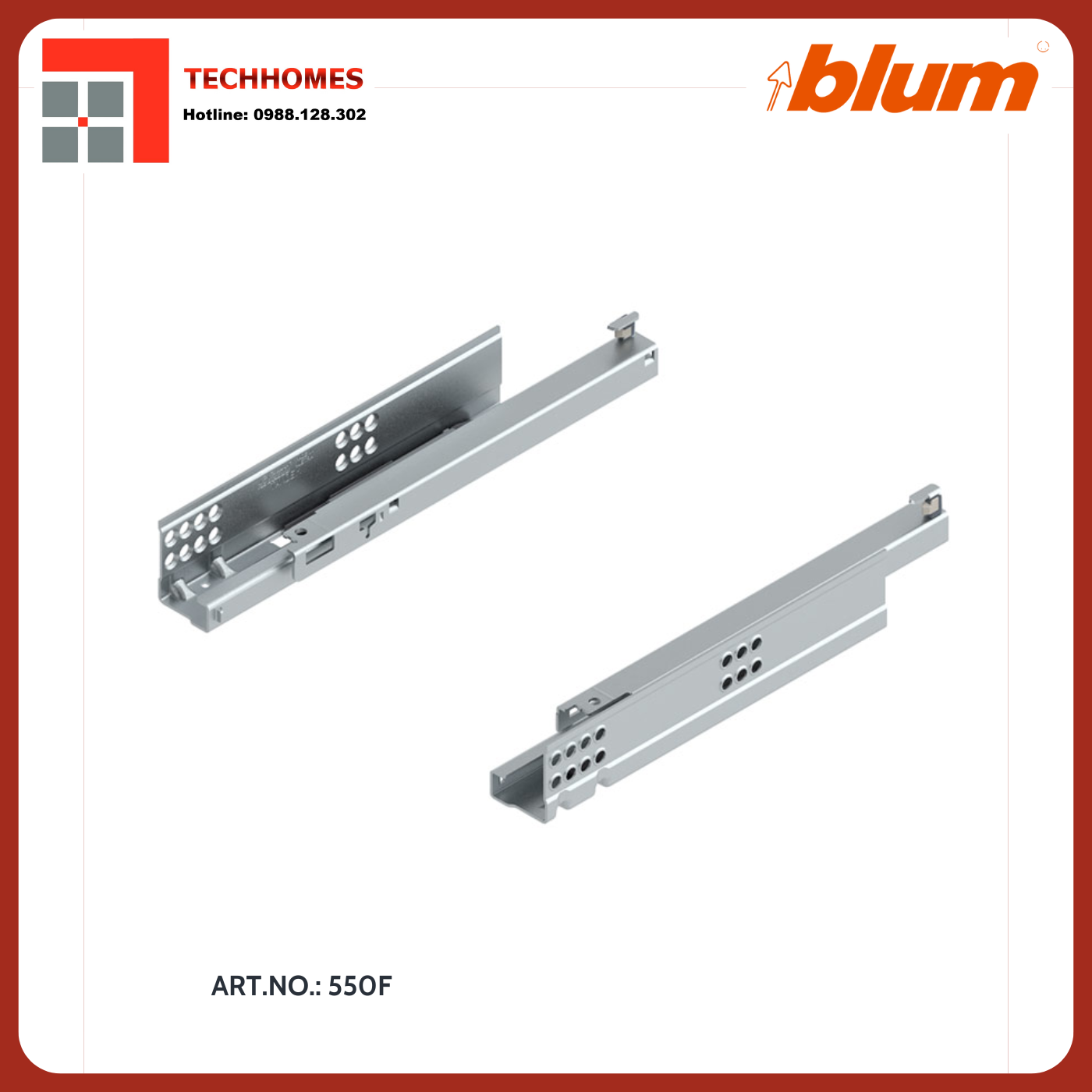 Ray trượt Blum TANDEM tích hợp nhấn mở 550F4500T 3985253 mở 3/4, 30kg